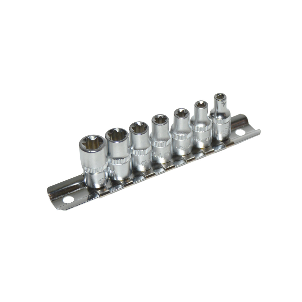 Набор торцевых головок TORX (торкс звездочка Е-тип) E4-E11 1/4" дюйма на планке AIST 201507E 7 предметов под маленькую трещотку
