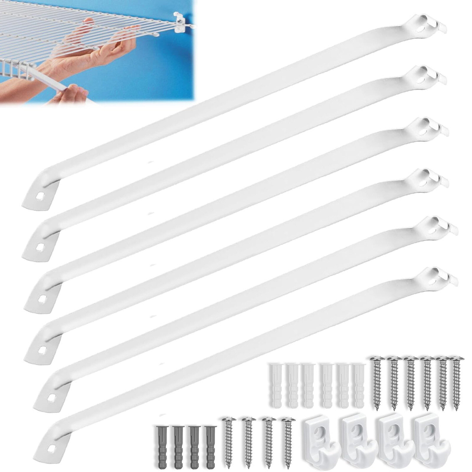 6 прочных опор для полок с 4 клипсами и крепежной фурнитурой стены