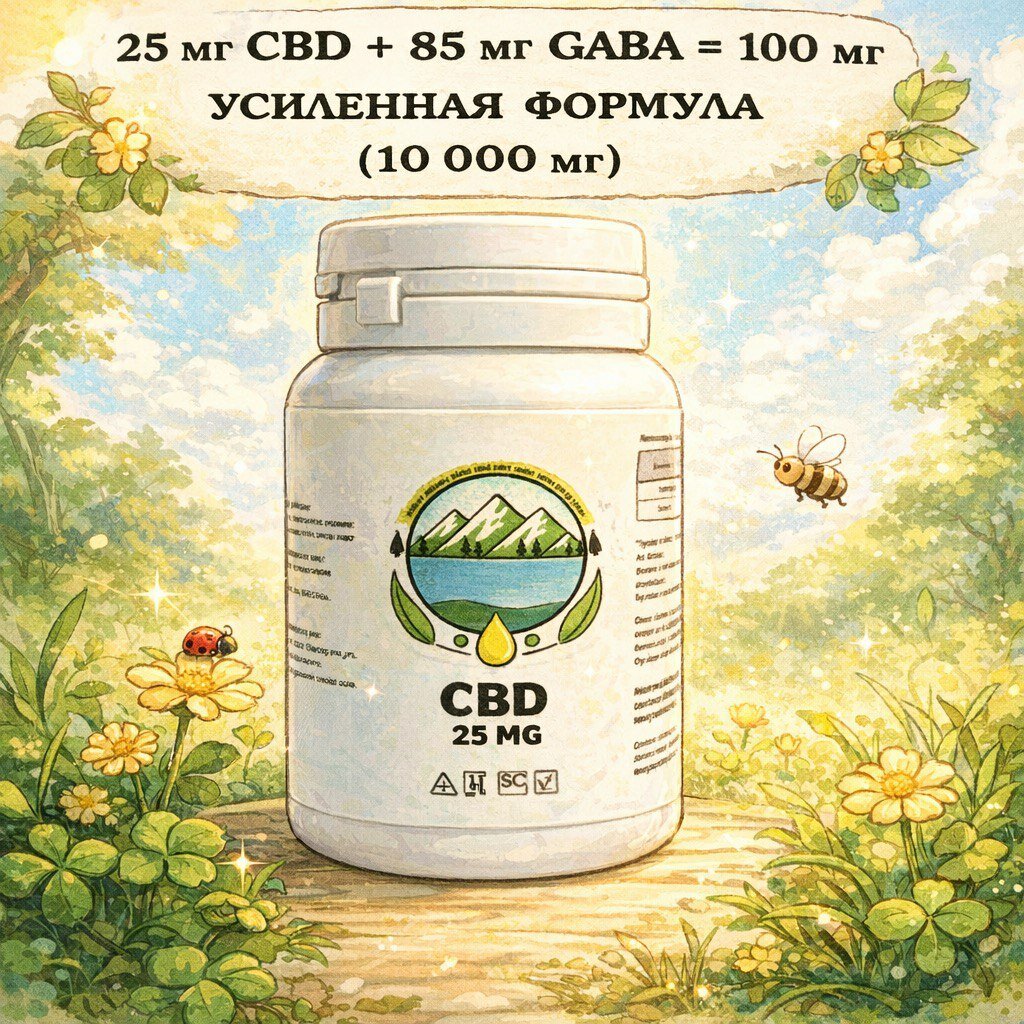 CBD (КБД) капсулы 100 шт. (25мг каннабидиола 85мг GABA/капсула/улучшенная формула)