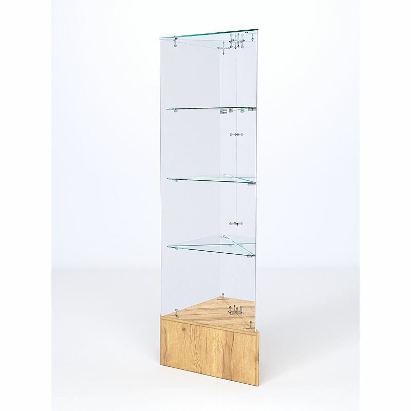 Витрина стеклянная "истра" угловая №111-У трехгранная (без дверок, бока - зеркало), Дуб Золотистый