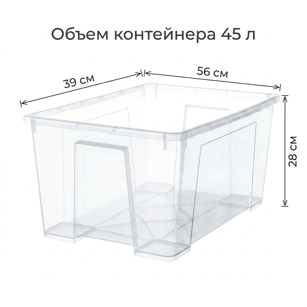 Контейнер для хранения IKEA, 45л, пластиковый, прозрачный, без крышки