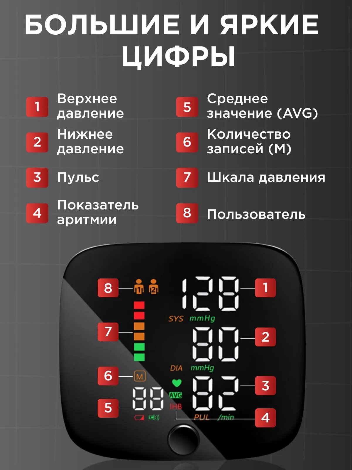 Голосовой тонометр на запястье, со встроенным аккумулятором, портативный Черный — фото 1