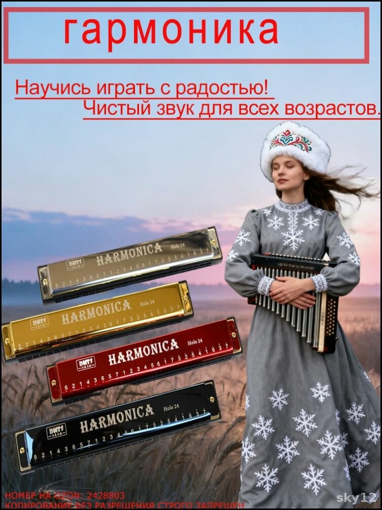 Эксклюзивный хроматический аккордеон с 24 клавишами в строе Домажор, оснащенный фосфорнобронзовыми язычками для мощного звучания, представляет собой превосходный праздничный презент