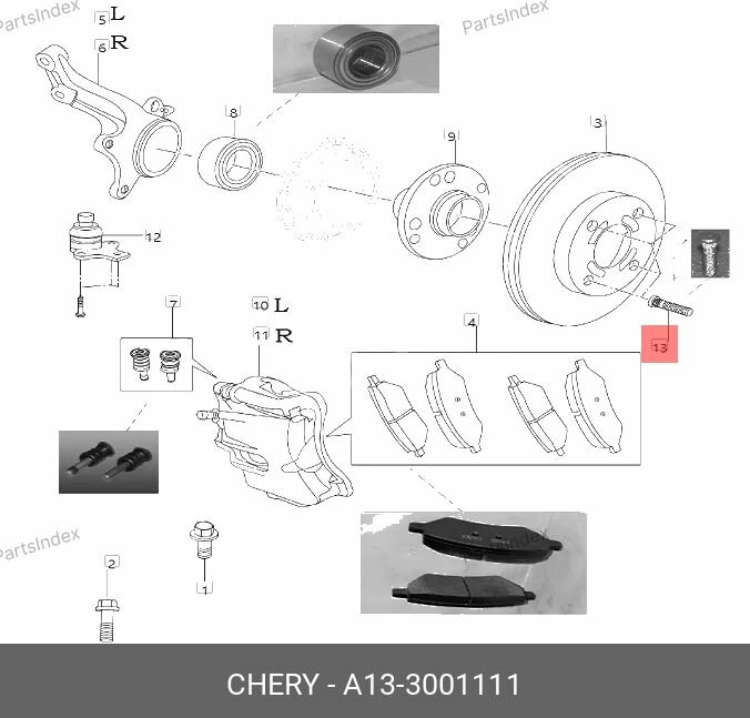 Болт с подголовком колёсный, CHERY A133001111