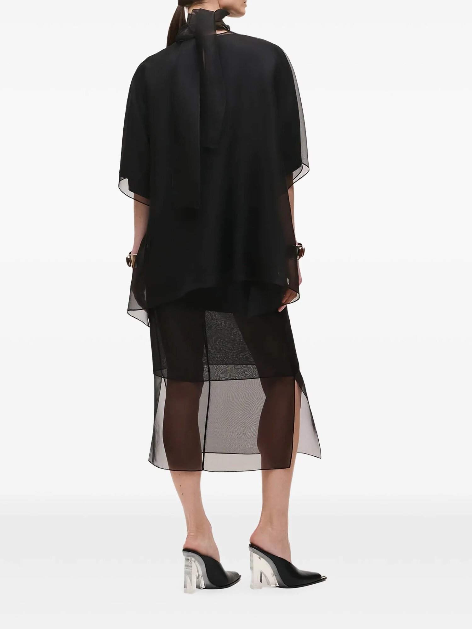 Блуза Brandon Maxwell Cali high-neck sheer-panel blouse, размер 2 — фото 1
