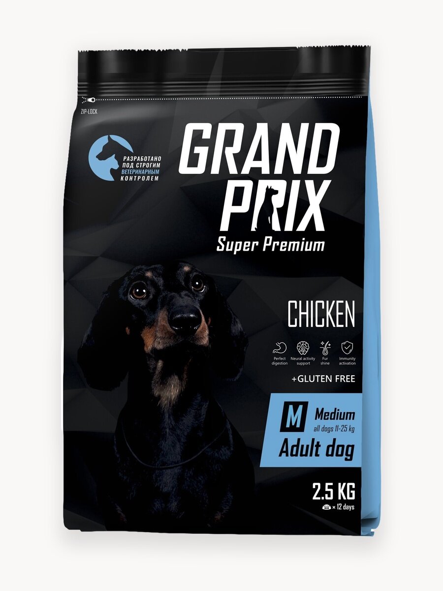 Сухой корм для собак средних пород GRAND PRIX с мясом домашней птицы 2,5 кг