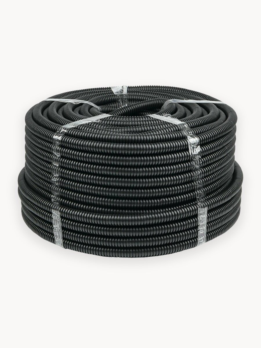 Труба гофрированная ПНД с протяжкой d20 мм (100 метров), черная, EKF-Plast