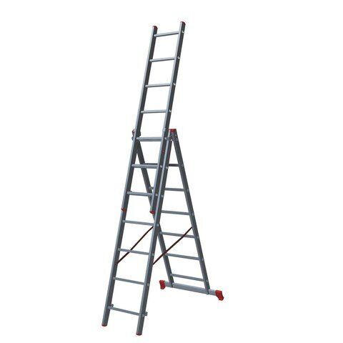 Лестница трехсекционная Новая Высота 1230307 серия NV100 3х7 алюминиевая макс высота 4.48м, вес 8.3кг