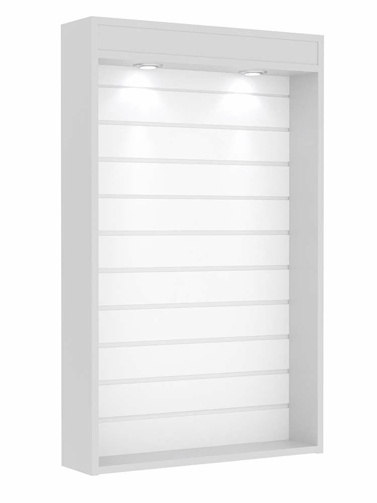 Витрина настенная №2-2В с верхней подсветкой и эконом панелью, Серый