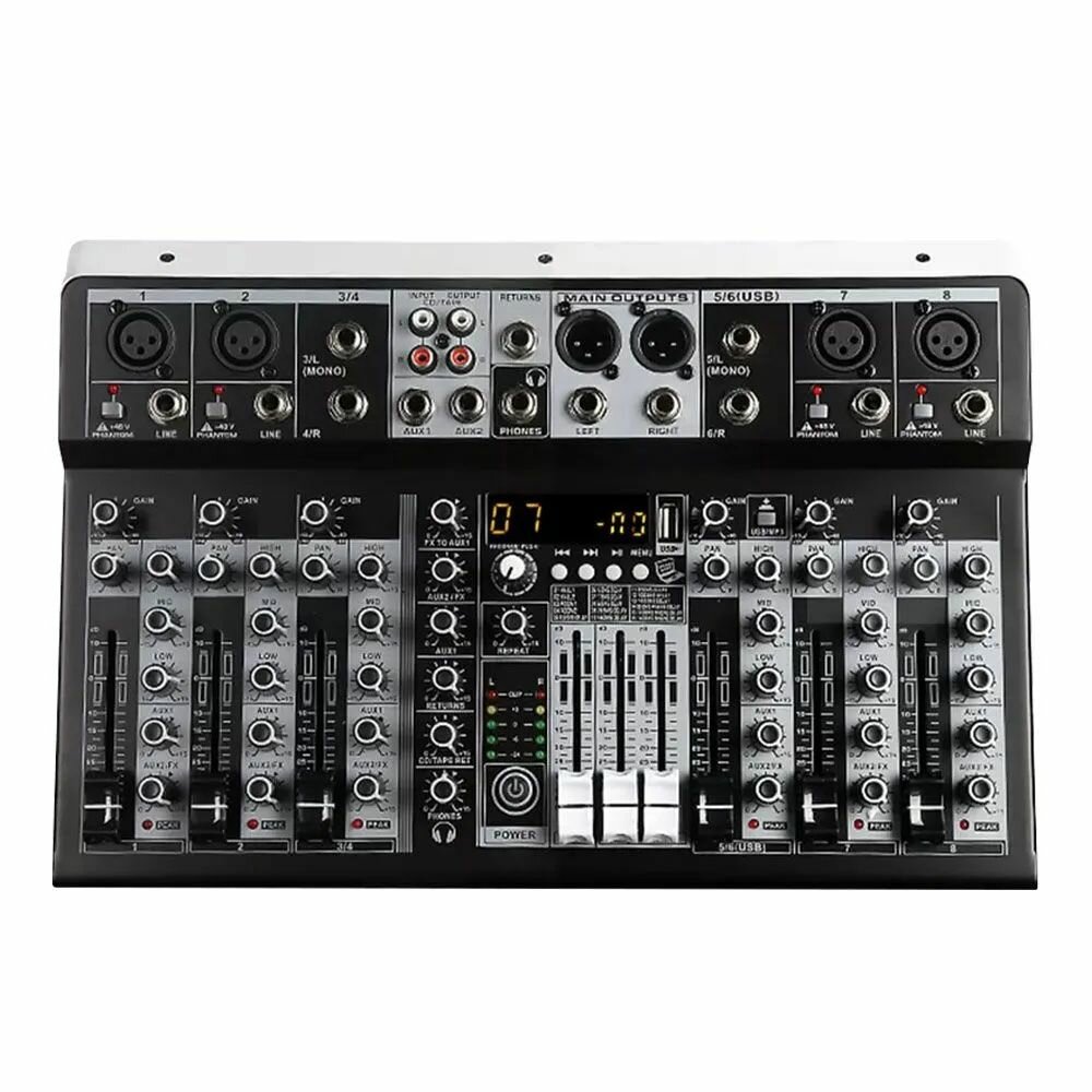 KP8 Аудиомикшер 8-канальный микшерный пульт Bluetooth Звуковая плата USB Реверберация для ПК Stage Studio DJ Sound Controller