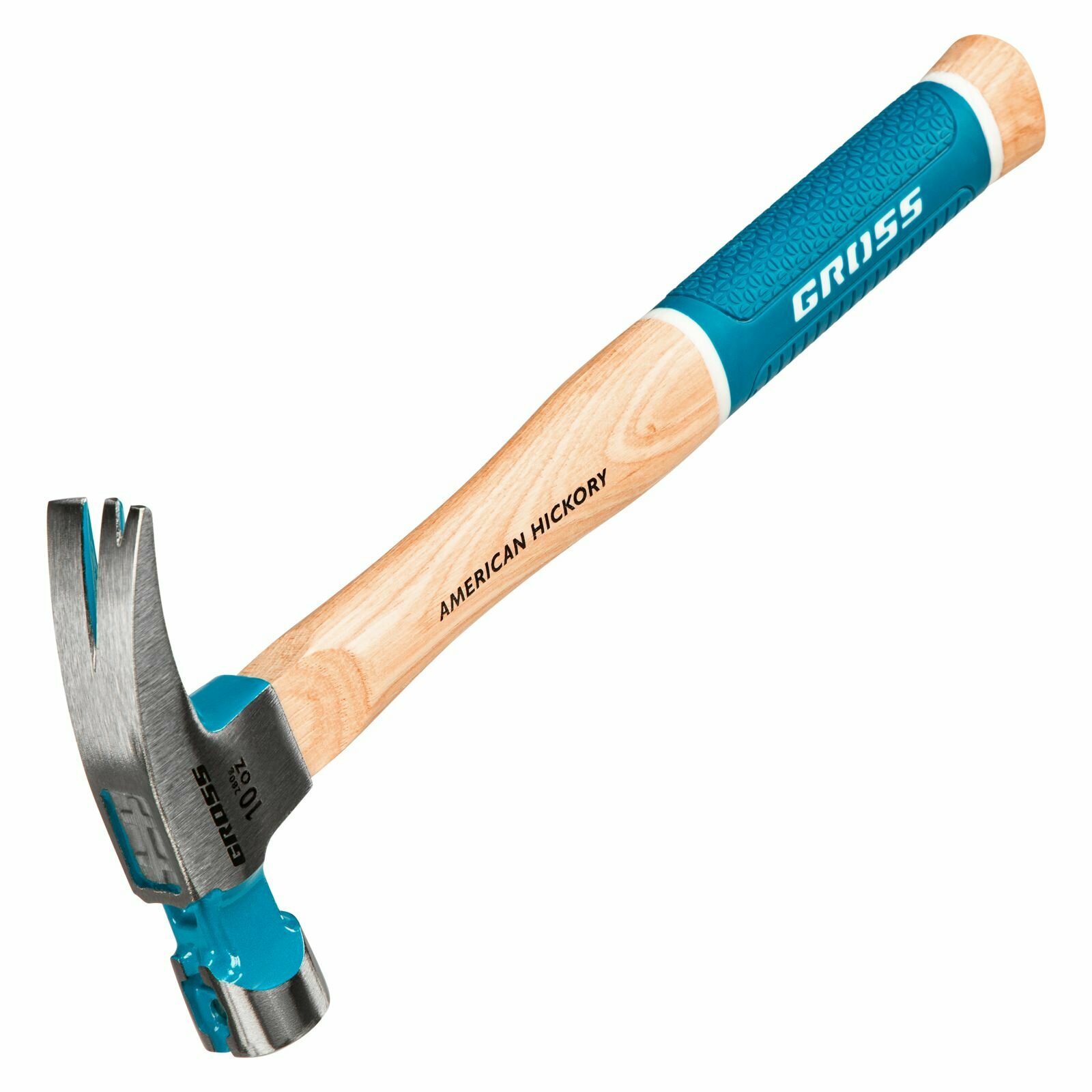 Молоток-гвоздодер GROSS 280 г, угол 75, магнит, обрезиненная рукоятка American hickory (10417)