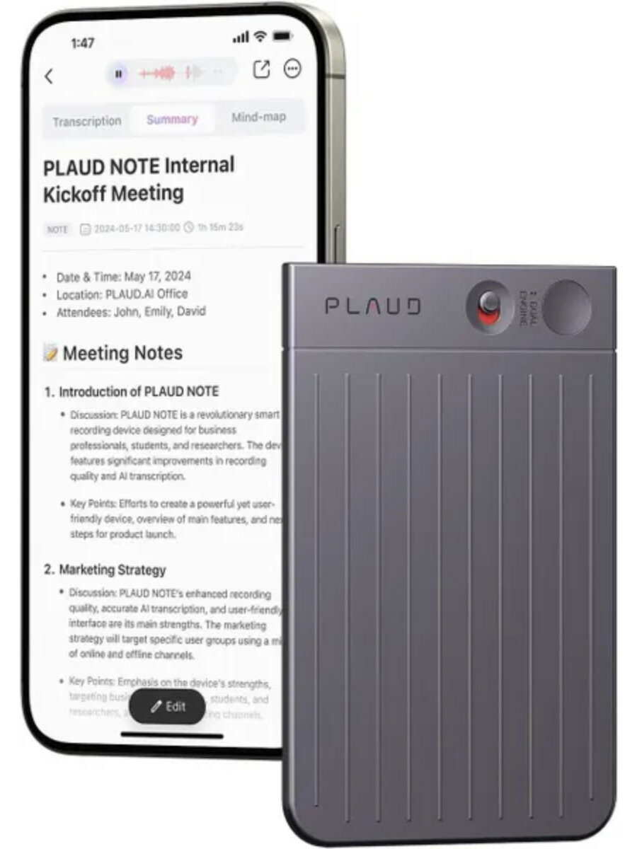 PLAUD NOTE - диктофон с искусственным интеллектом Chat GPT AI (черный)