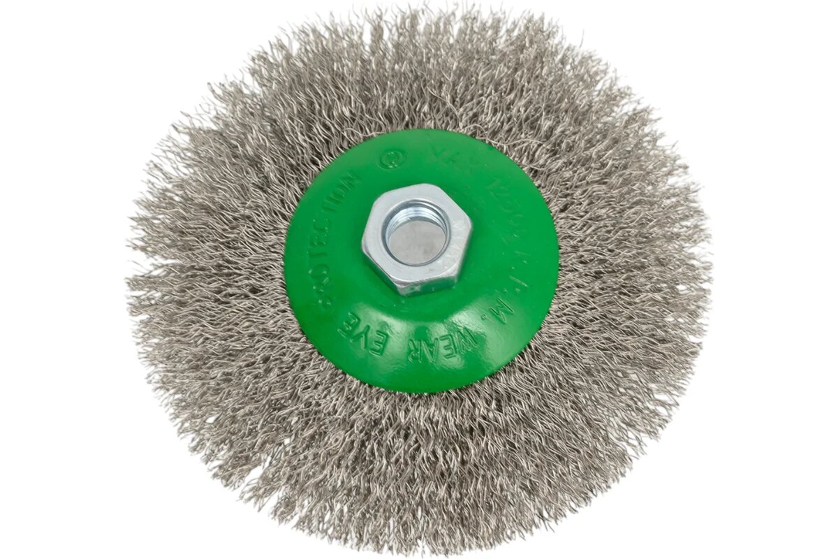 ОТП щётка тарельчатая для УШМ 125 мм М14, нержавеющая сталь 0.3 мм, проволока гофрированная
