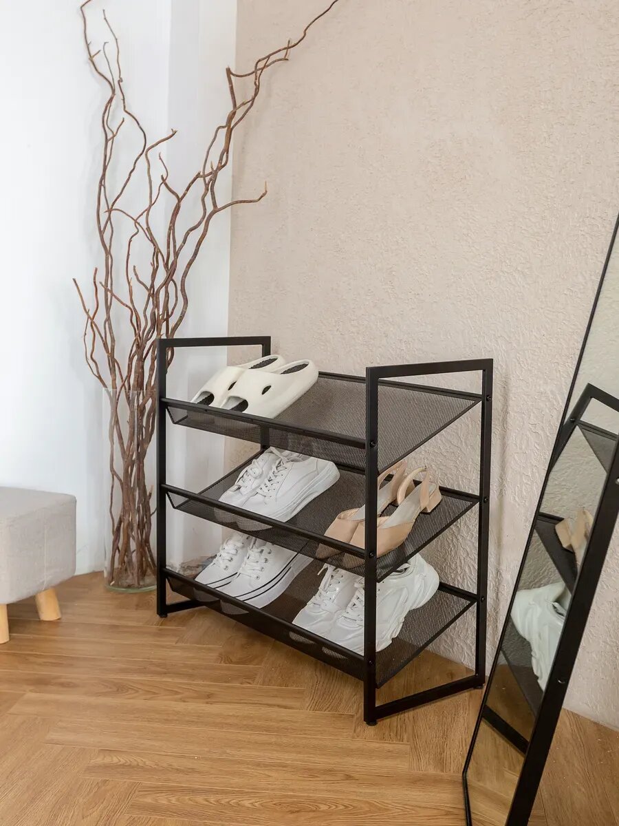 Обувница в прихожую металлическая для обуви лофт черная