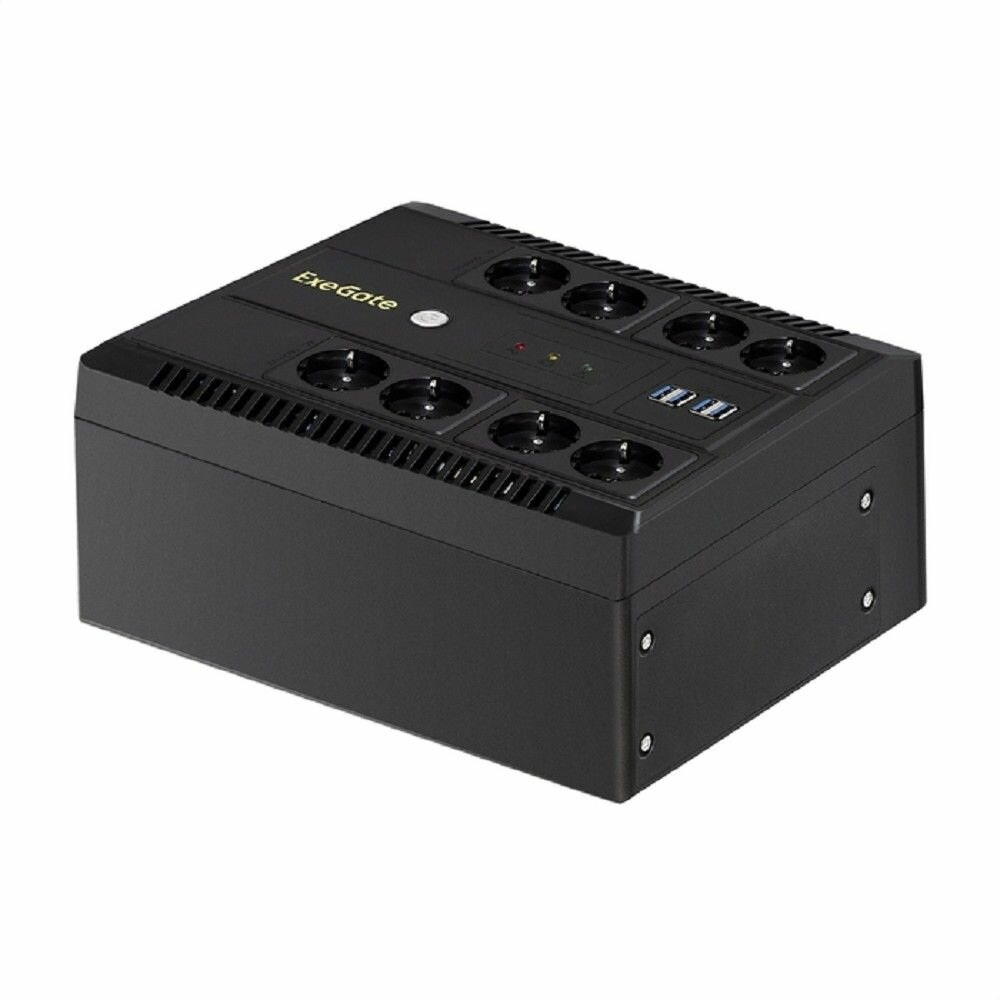 ИБП ExeGate NEO NNB-1000. LED. AVR.8SH. CH, 650Вт/1000ВА, AVR, 8 розеток Schuko, 4xUSB