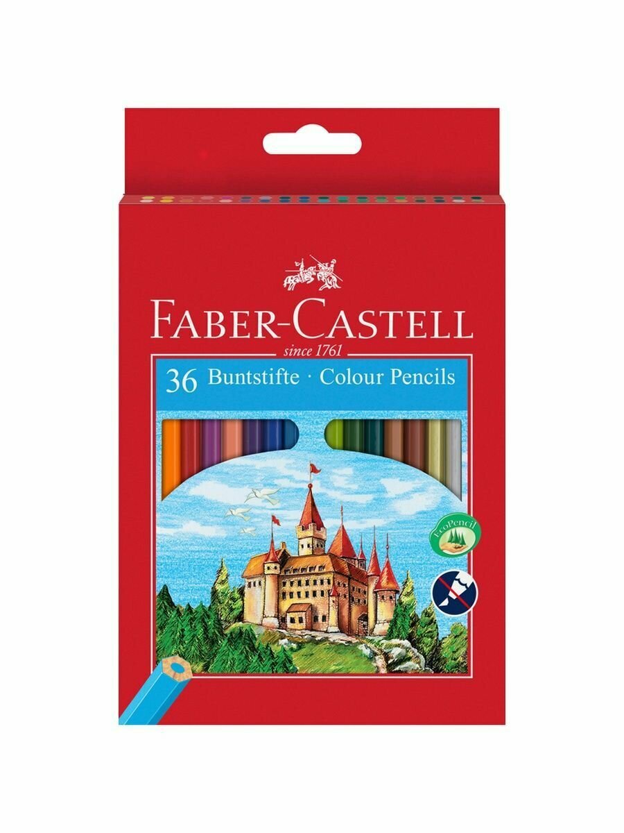 Карандаши цветные Faber-Castell "Замок", 36цв, шестигр, заточенные, картон, европодвес, 120136