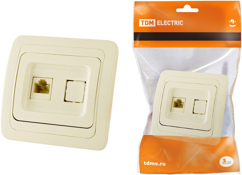 Розетка компьютерная "Валдай" SQ1804-0113, RJ-45, IP20, скрытый монтаж, слоновая кость