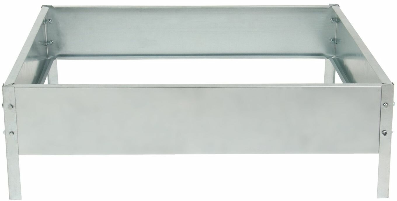 Клумба садовая оцинкованная "Квадро", одноярусная квадратная для дачи, сада и огорода, декоративное ограждение сборное для цветов, 80 х 80 х 15 см, цвет серый