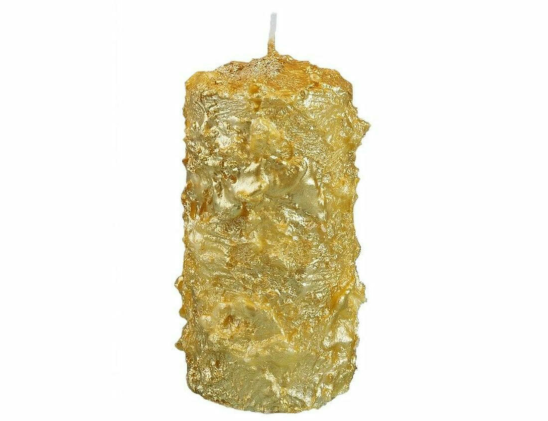 Дизайнерская свеча столбик, золотая, 7х13 см, Омский Свечной
