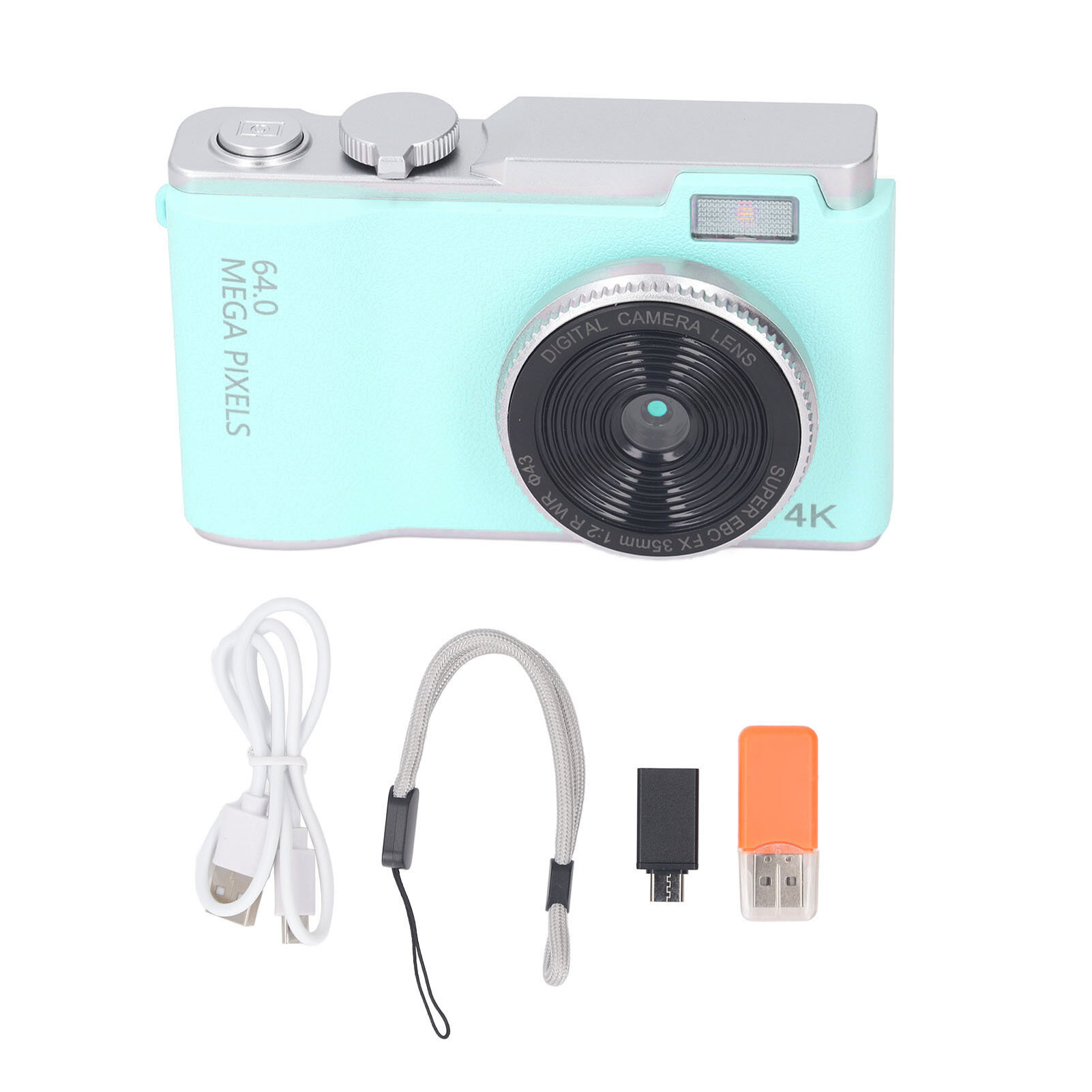 Цифровая камера 48 МП 1080P, 16-кратный цифровой зум, 2,4-дюймовый HD-дисплей, передняя и задняя линзы, зарядка типа C, камера типа «наведи и снимай» светло-зеленого цвета