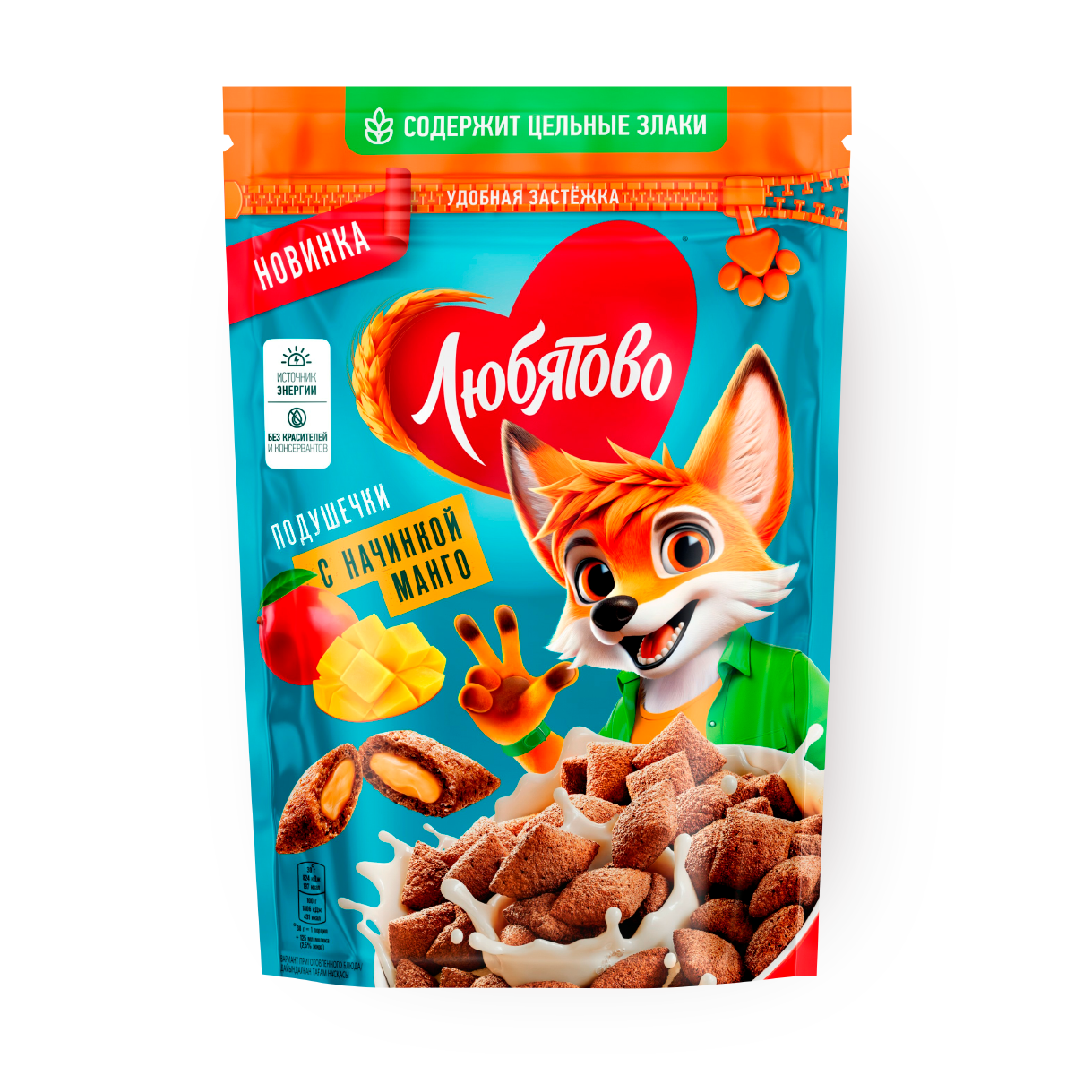 Подушечки Любятово, с начинкой манго, овсяные и пшеничные хлопья, 220 г