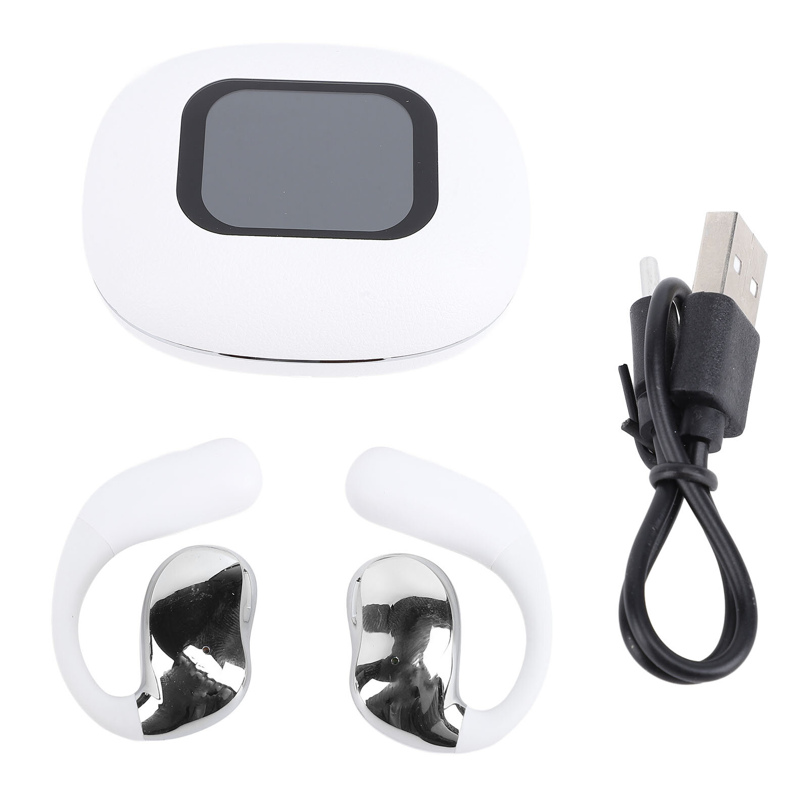 Наушники-вкладыши открытого типа, беспроводные, с зажимом, шумоподавлением, 5,4-дюймовый цветной сенсорный экран, цифровой дисплей, белые.