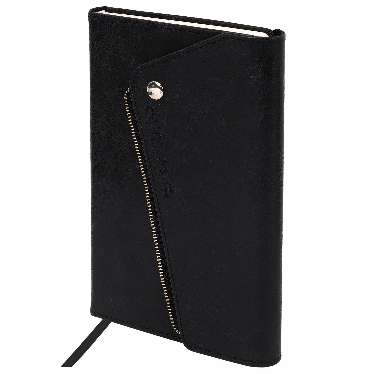 Ежедневник датированный 2026, А5, 145х213 мм, BRAUBERG "Jacket", под кожу, клапан, держатель, черный, 11739, 117399