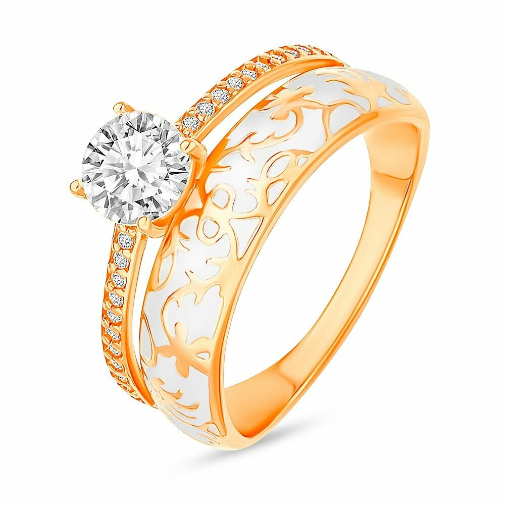 Кольцо, серебро, 925 проба, золочение, фианит