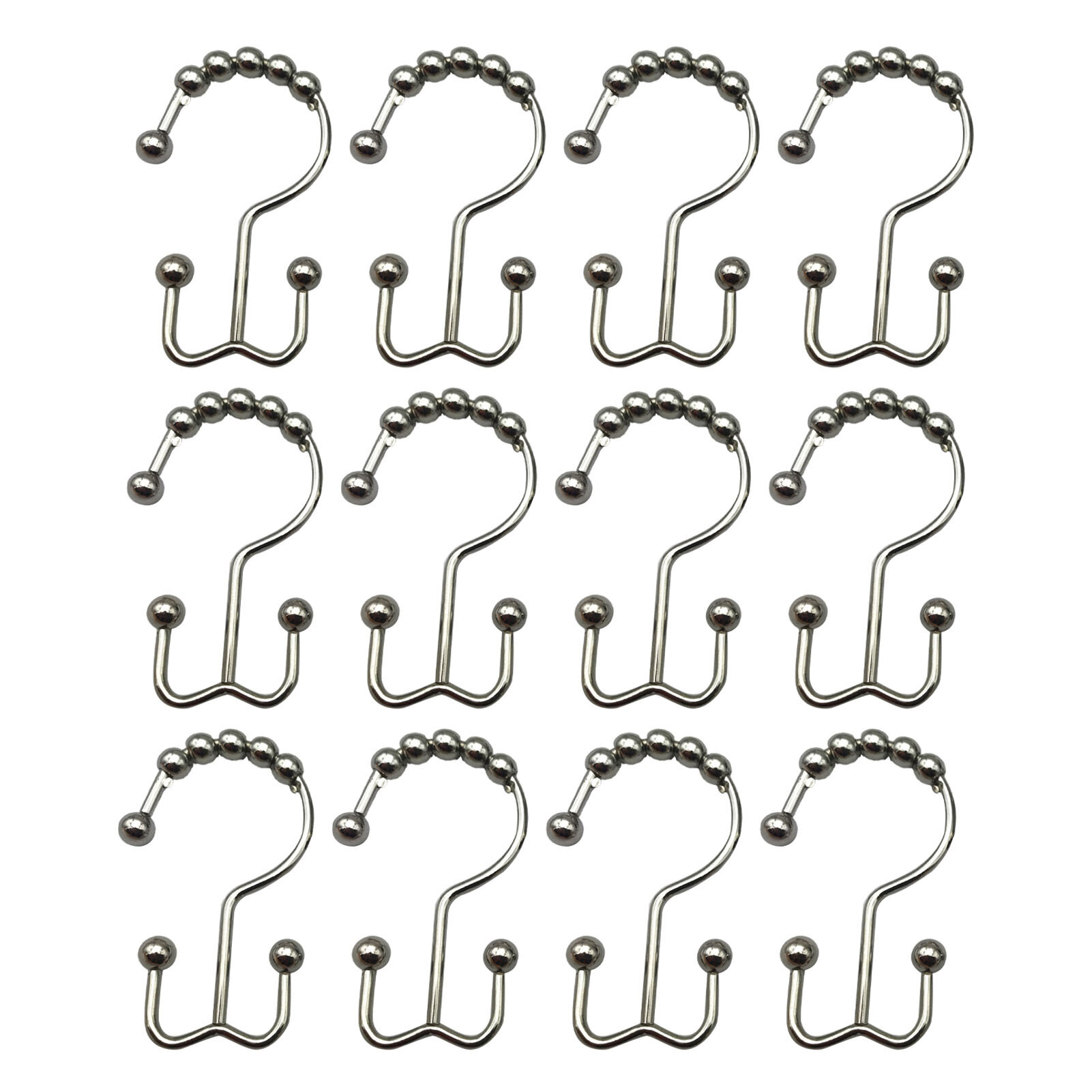 12 крючков для душевой занавески, нержавеющие металлические двусторонние кольца для ванной комнаты, черные