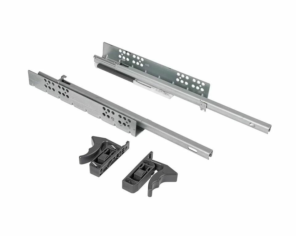 Комплект направляющих скрытого монтажа с фиксаторами Firmax Ecomotion L 250 мм, частичного выдвижения с доводчиком, для ЛДСП 16 мм