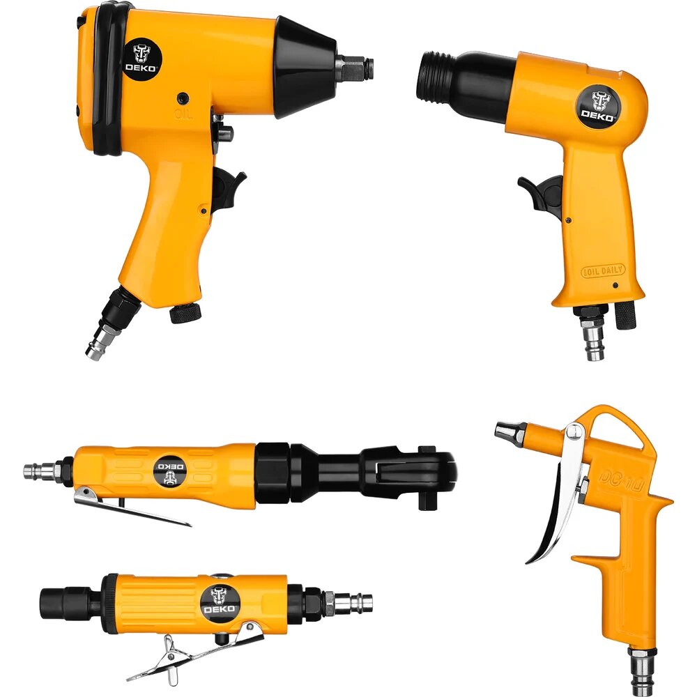 DEKO Набор пневмоинструмента и аксессуаров PT61D в кейсе, 61 предмет 085-1083