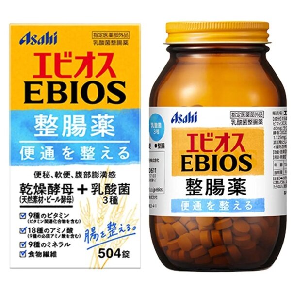 Пробиотики Asahi Ebios, 3 молочнокислые бактерии, пивные дрожжи, витамин B1, B2