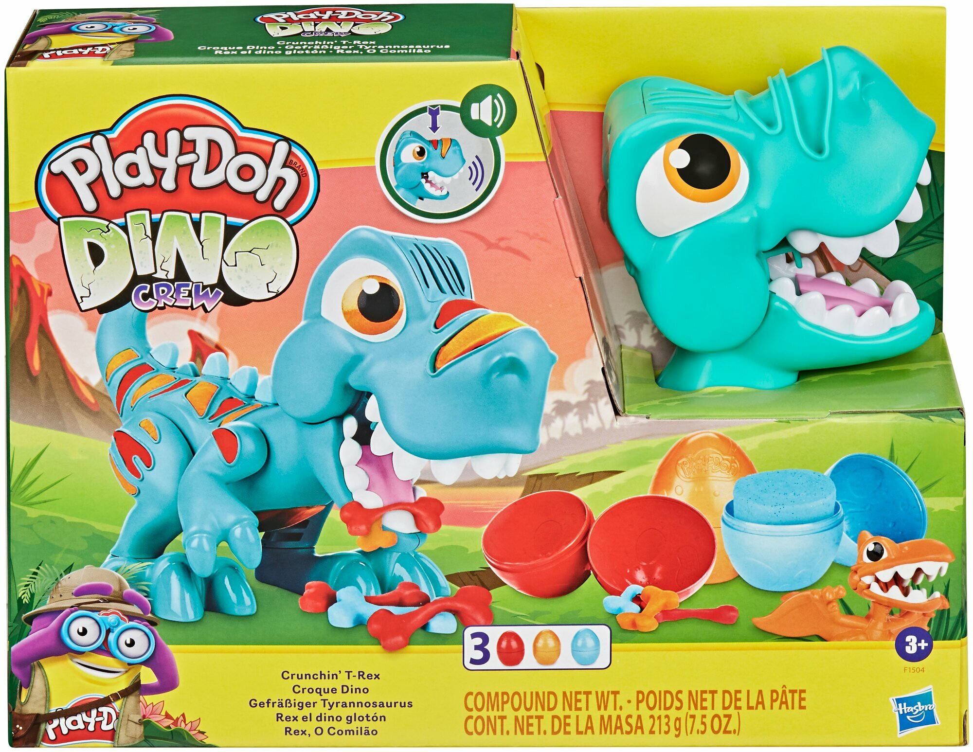 Масса для лепки Play-Doh Dino Crew Голодный Ти-Рекс (F1504), разноцветный, 3 цв, 400 г