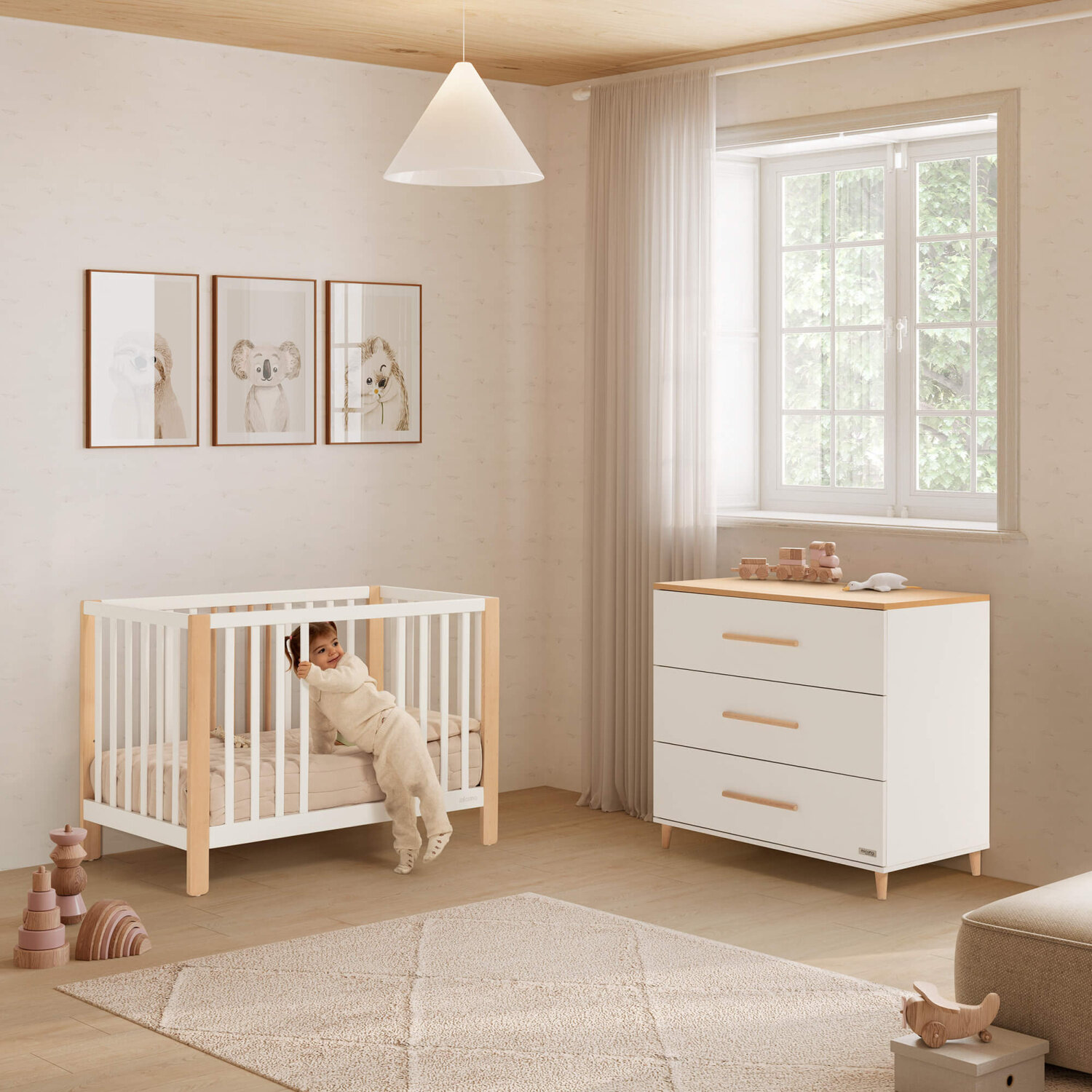 Кровать Micuna Nayra 120*60 white/taupe, натуральное дерево, съемные ламели