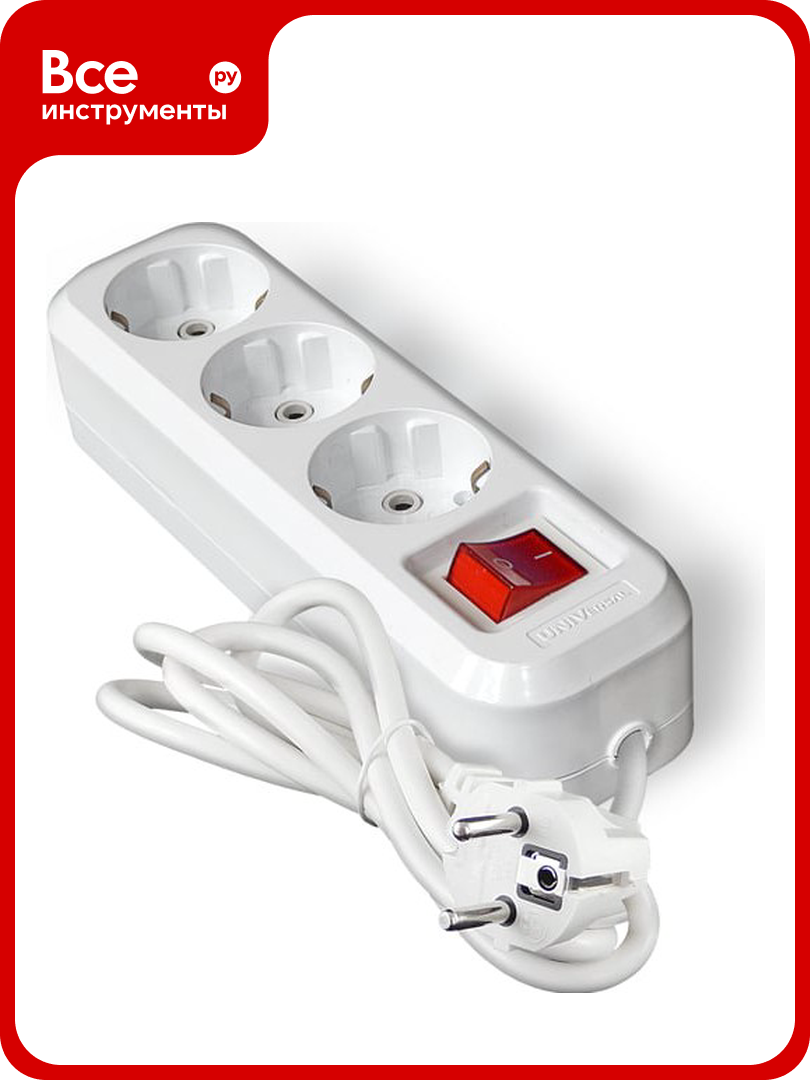 Удлинитель UNIVersal s-303а пвс 3/1,5 3гн. с заземлением, с выключателем, длина 3м (еврослот) 1726 надежной конструкции
