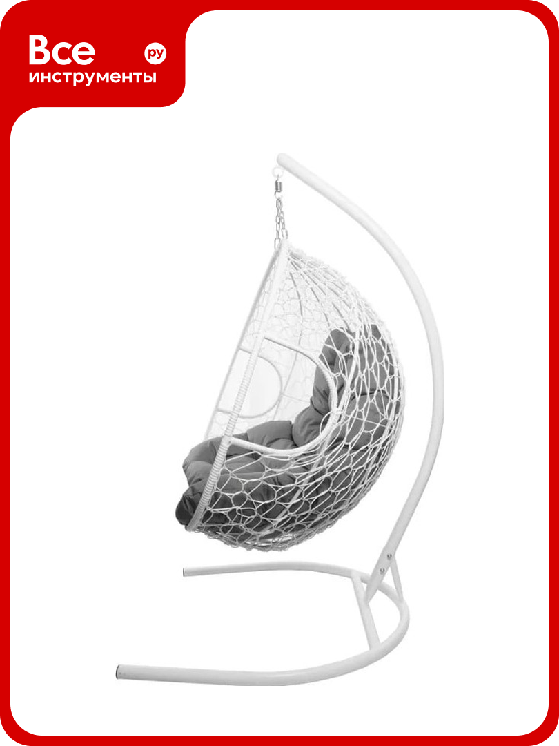 Подвесное кресло M-GROUP для двоих с ротангом белое, серая подушка 11450109, 160 кг