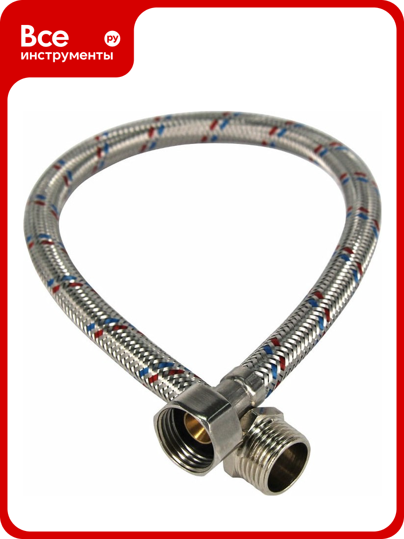 Подводка гибкая для воды ELKA с оплеткой из нержавеющей стали 1/2" х 40 см в/н, гайка нерж. ИС.100082
