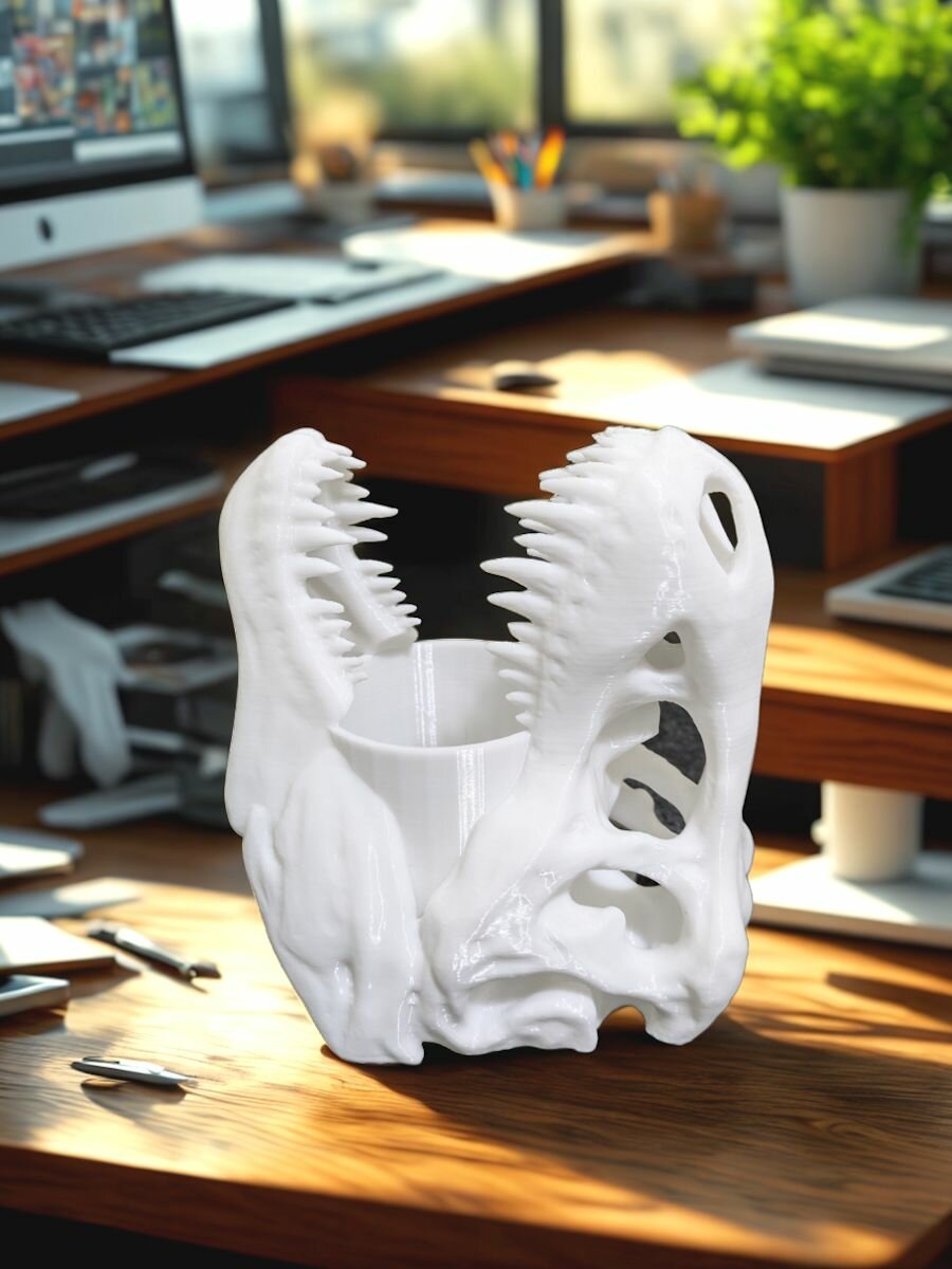 Подставка / органайзер / стакан для канцелярии "Динозавр", белый, 1 отделение