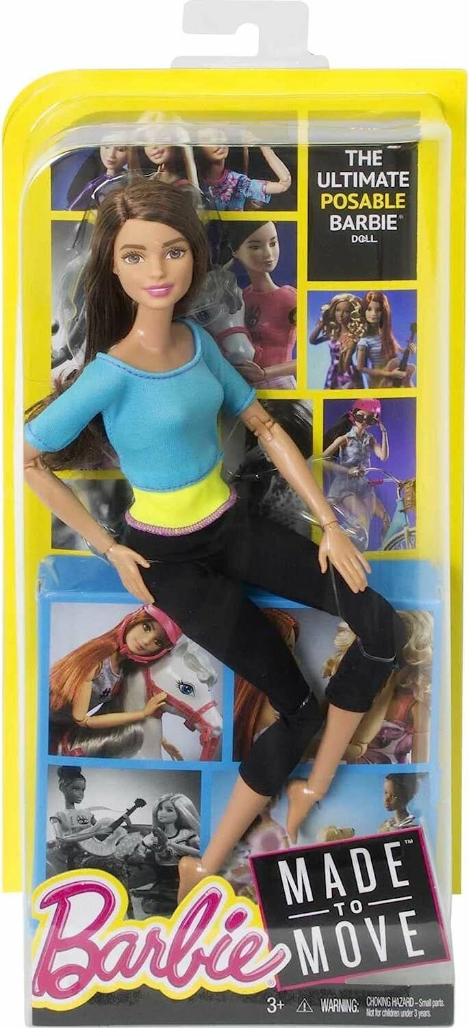 Кукла Barbie Барби Безграничные движения Брюнетка в голубом топе DJY08