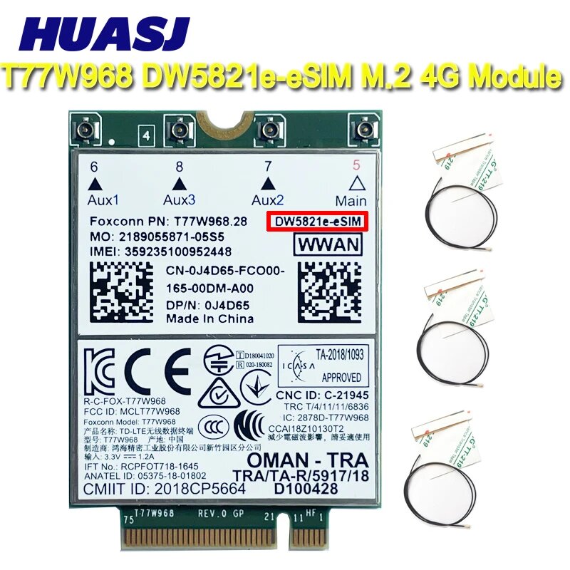 Модуль карты HUASJ DW5821e-eSIM LTE Cat16 для Latitude 5420 5424 7424 7400 T77W968 DW5821e-eSIM