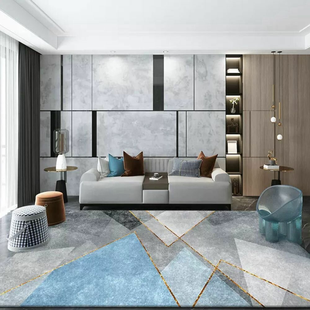 Ковер на пол для комнаты безворсовый "Голубой Эверест" 200х300