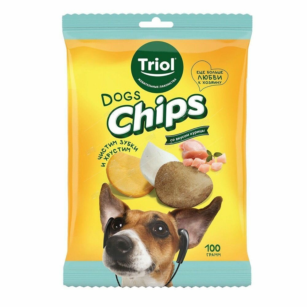 Лакомство Triol Fun Food, для чистки зубов, для собак, полоски, курица, 100гр