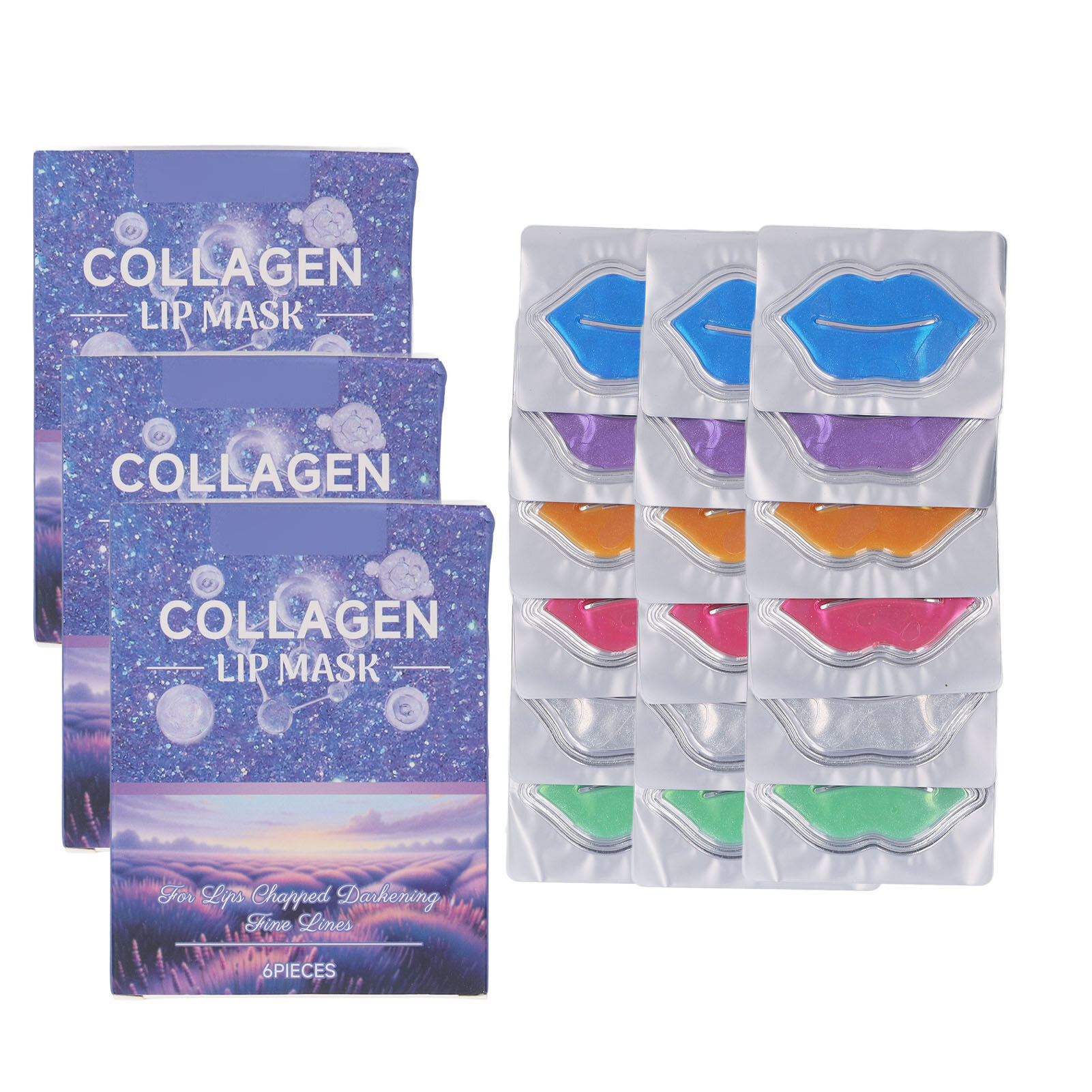 18 шт. коллагеновых масок для губ, увлажняющих, разглаживающих морщины, питательных, восстанавливающих, увеличивающих объем губ, гелевых подушечек