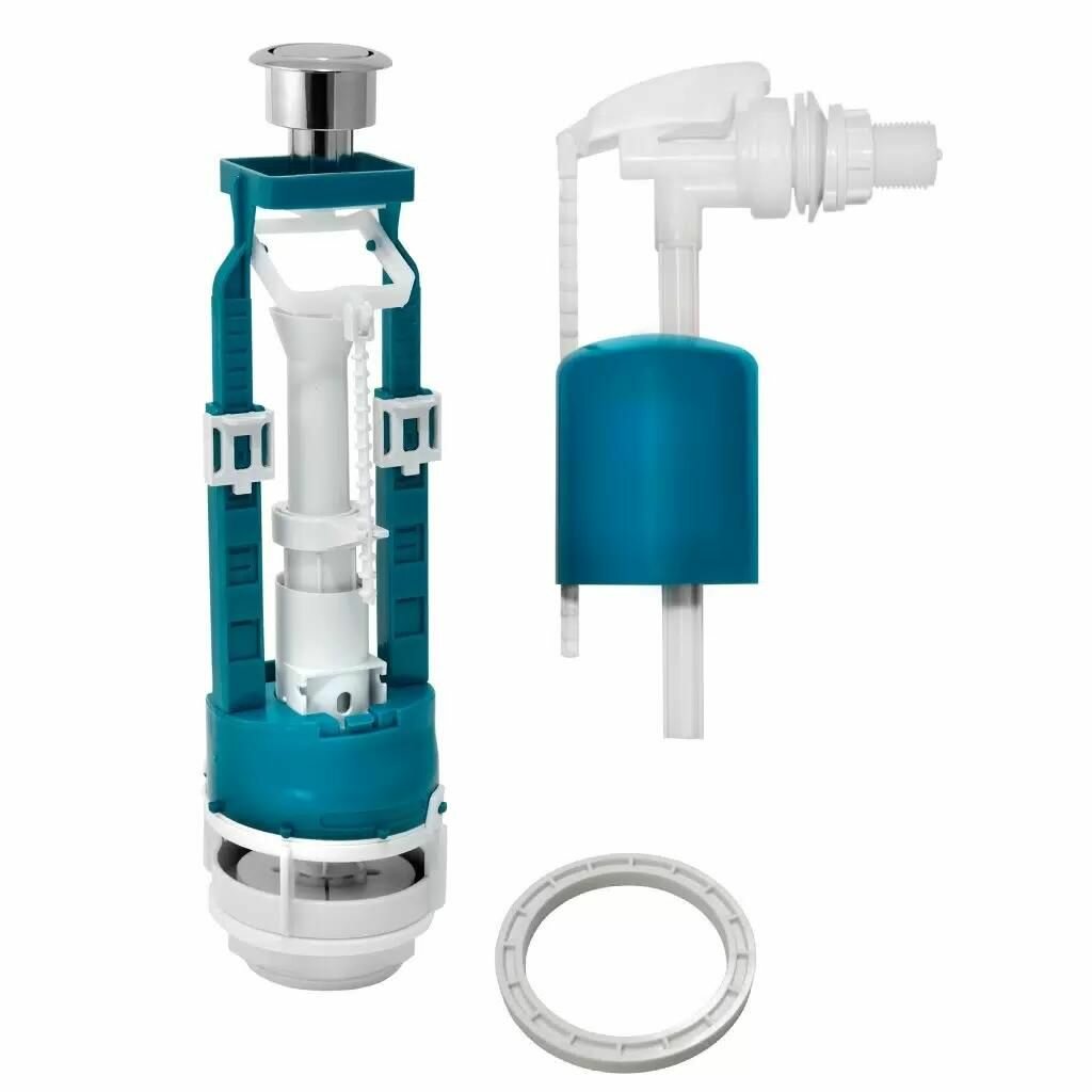 Арматура для бачка унитаза Инкоэр боковая, диаметр штуцера 1/2 дюйма, пластик, кнопочная, гальваника