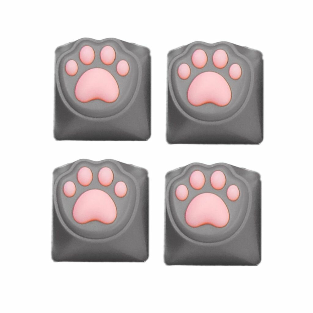 (4) Кейкапы из АБС-пластика и силикона в форме кошачьей лапки серые