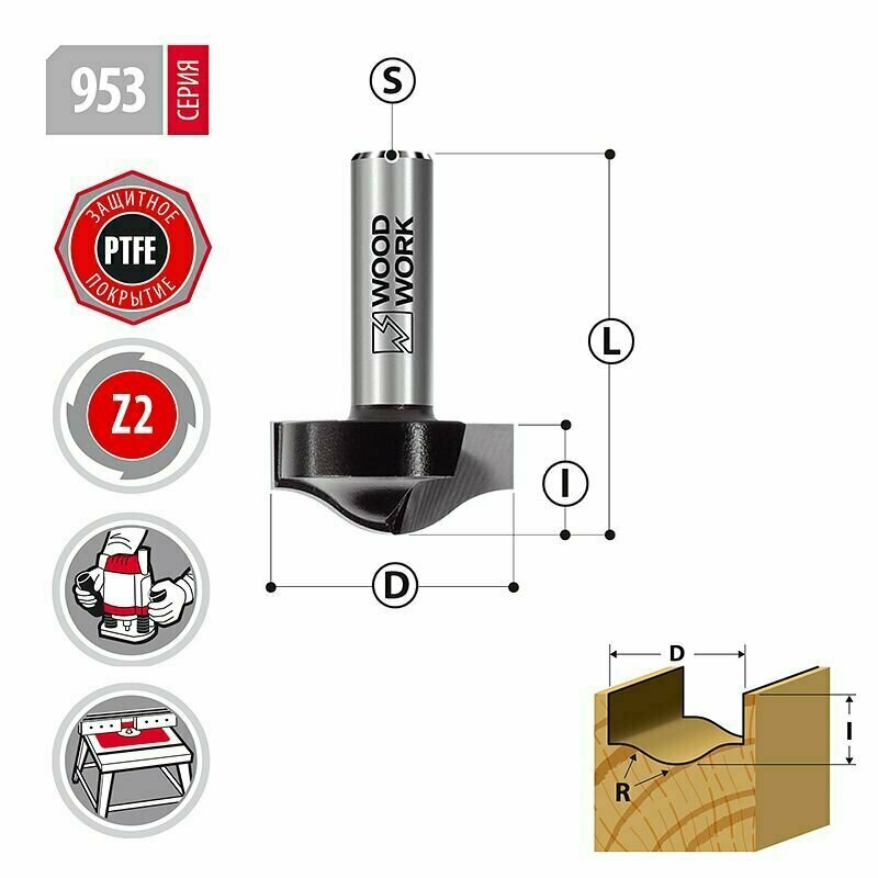 Фреза профильная врезная D28,6 I14,3 L46 S8mm Woodwork 953.2814.08