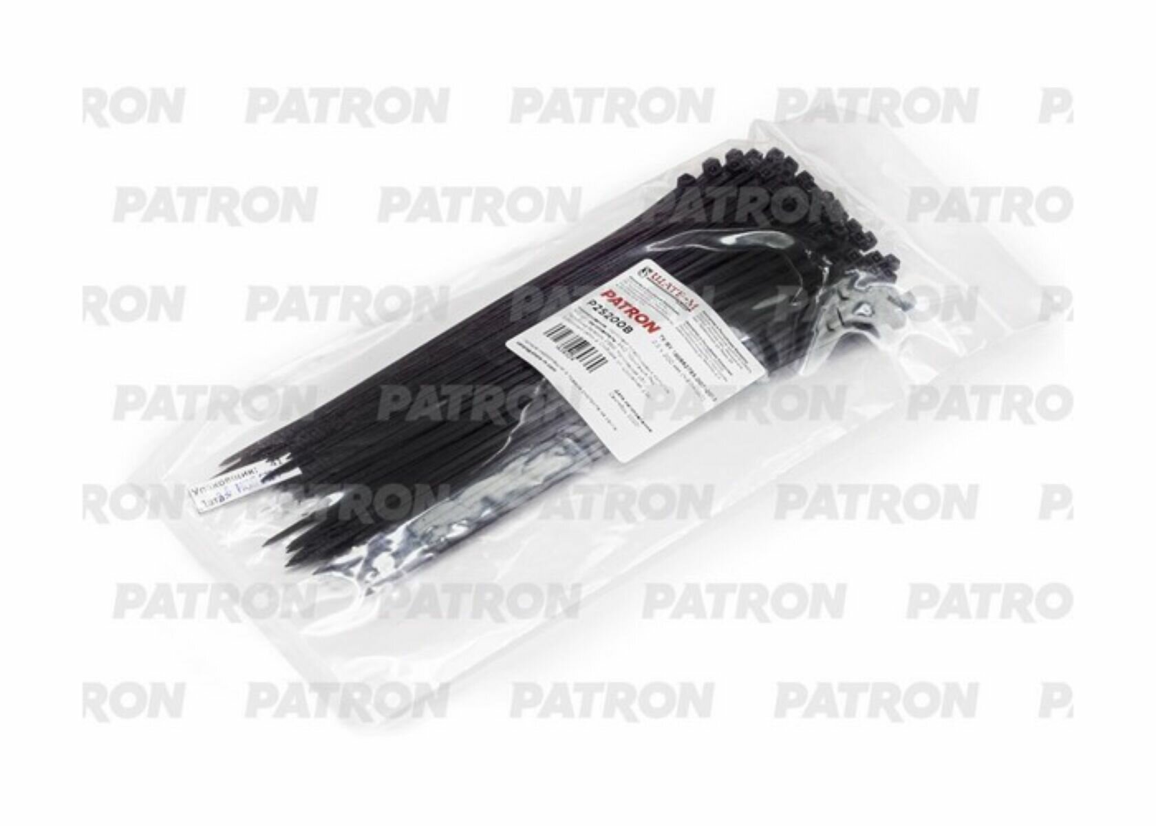Комплект Пластиковых Хомутов 2.5 Х 200 Мм, 100 Шт, Нейлон, Черные(Patron P25200B)
