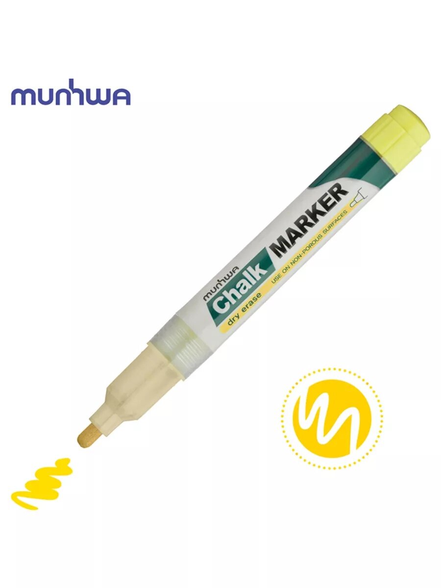 Маркер меловой MunHwa "Chalk Marker" желтый, 3 мм, спиртовая основа
