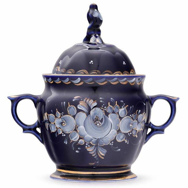 Сахарница. Объединение "гжель". "Лиза", кобальтовая глазурь, 24-х каратное золото, 700 мл, фарфор