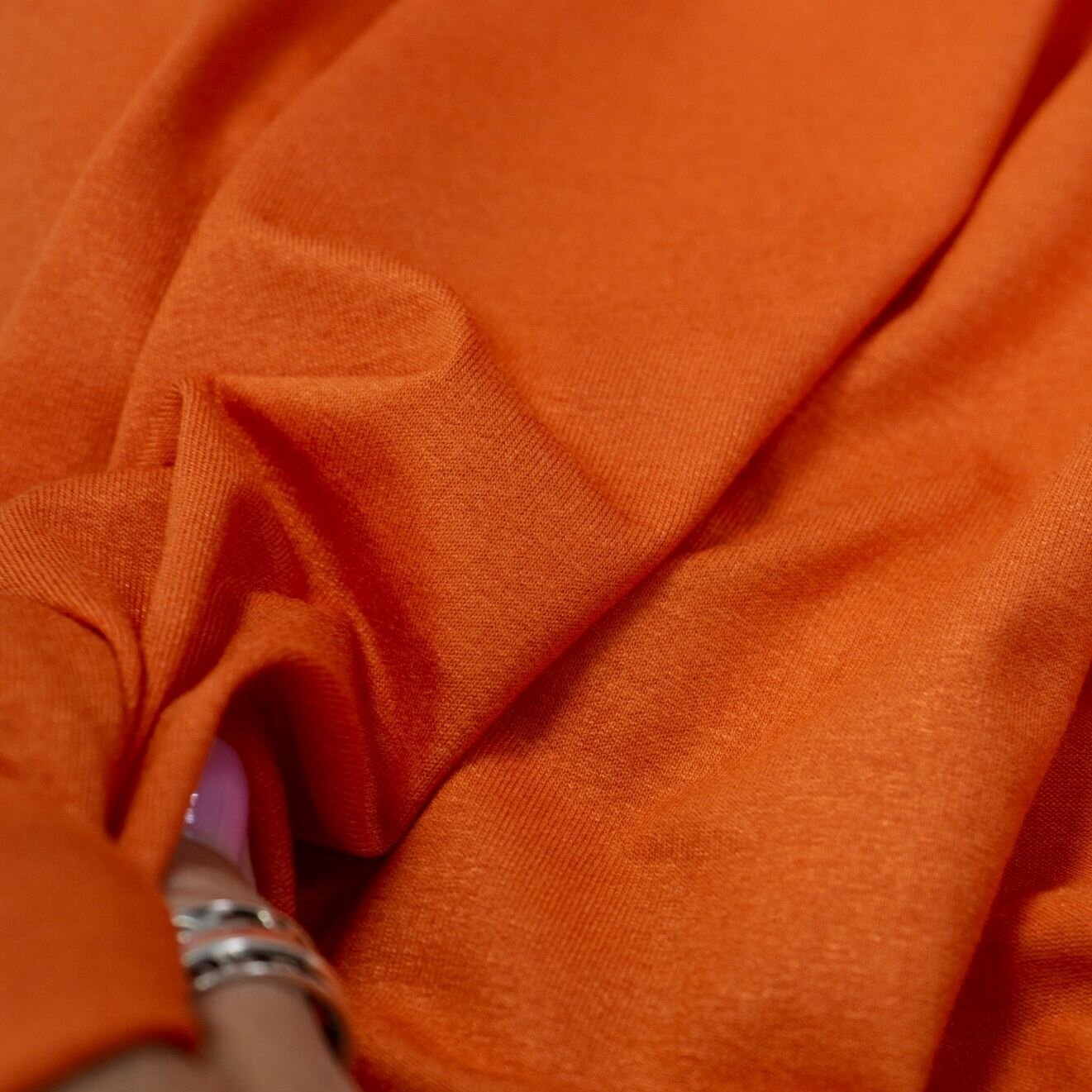 Ткань Трикотаж кулирка оранжевая. Ткань для шитья 0.65м